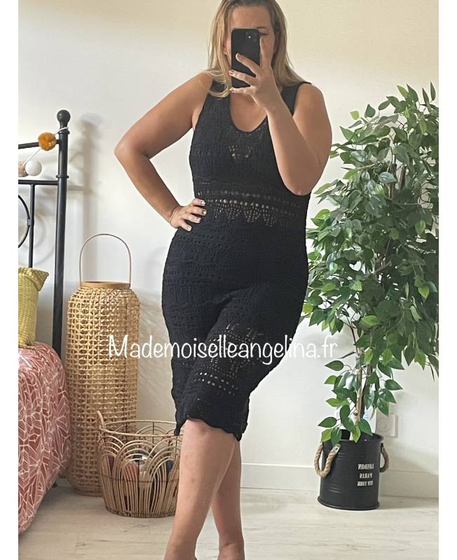 ROBE NOIRE EN MAILLE CROCHET. EXPEDITION EN 48H.