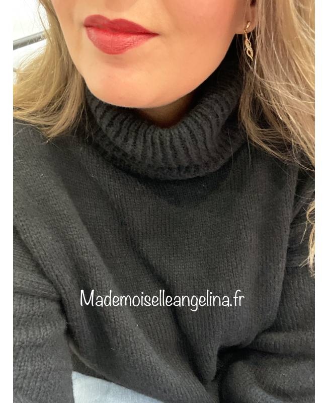 PULL COL ROULÉ COUPE LOOSE NOIR. EXPEDITION EN 48H.