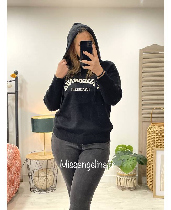 PULL SWEAT A CAPUCHE NOIR CALIFORNIA -ENVOIS RAPIDE.