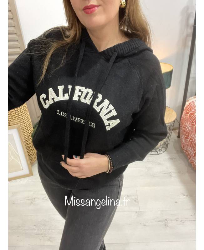 PULL SWEAT A CAPUCHE NOIR CALIFORNIA -ENVOIS RAPIDE.