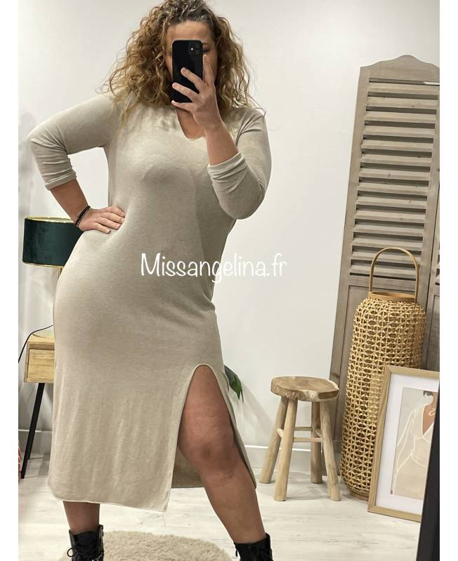 ROBE LONGUE LEGERE BEIGE FONCE - EXPEDITION EN 48H