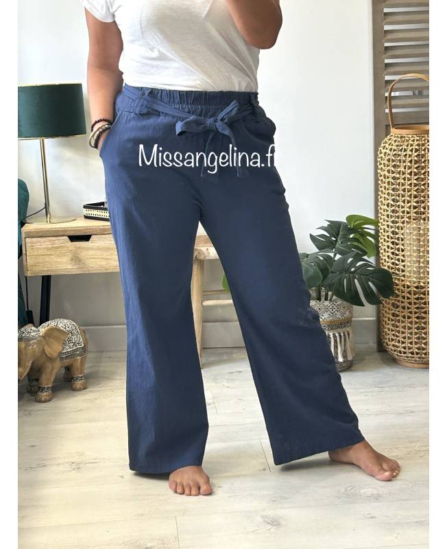 PANTALON LARGE MARINE EN LIN - ENVOIE RAPIDE