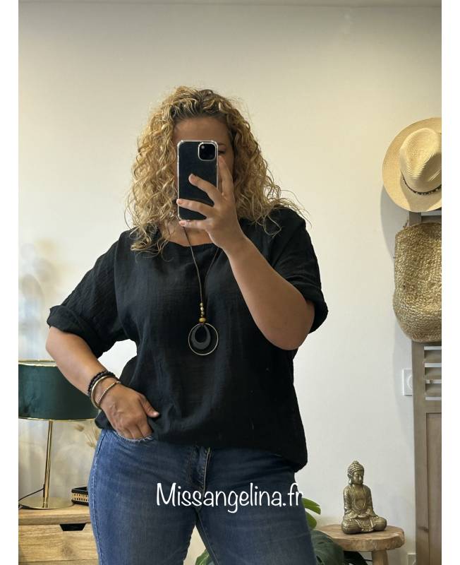 BLOUSE OVERSIZE AVEC COLLIER OFFERT NOIR - ENVOIE RAPIDE
