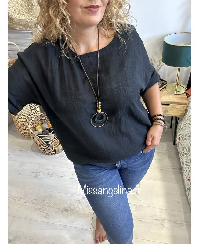 BLOUSE OVERSIZE AVEC COLLIER OFFERT NOIR - ENVOIE RAPIDE