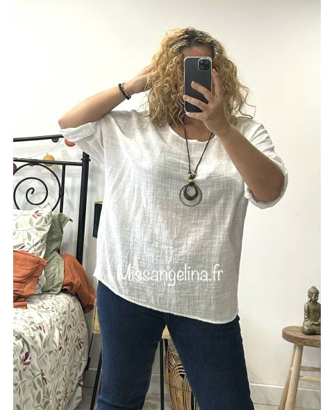 BLOUSE OVERSIZE AVEC COLLIER OFFERT BLANCHE - ENVOIE RAPIDE