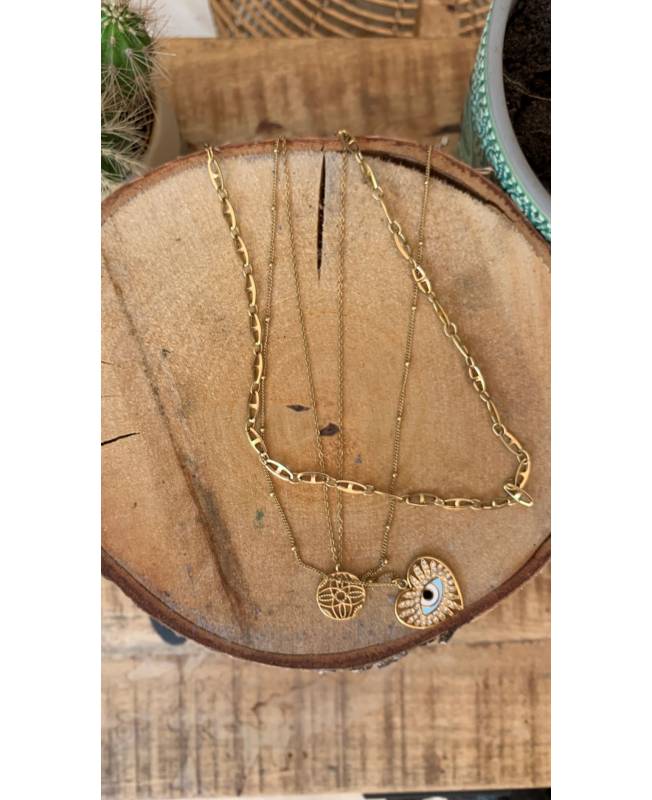 COLLIER 3 RANGS EN ACIER INOXYDABLE. EXPÉDITION EN 48H.