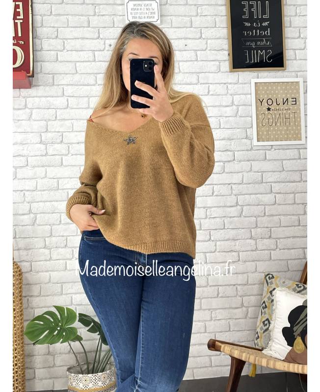 PULL LOOSE PETITE ÉTOILE CAMEL, MADE IN ITALY. EXPÉDITION EN 48H.