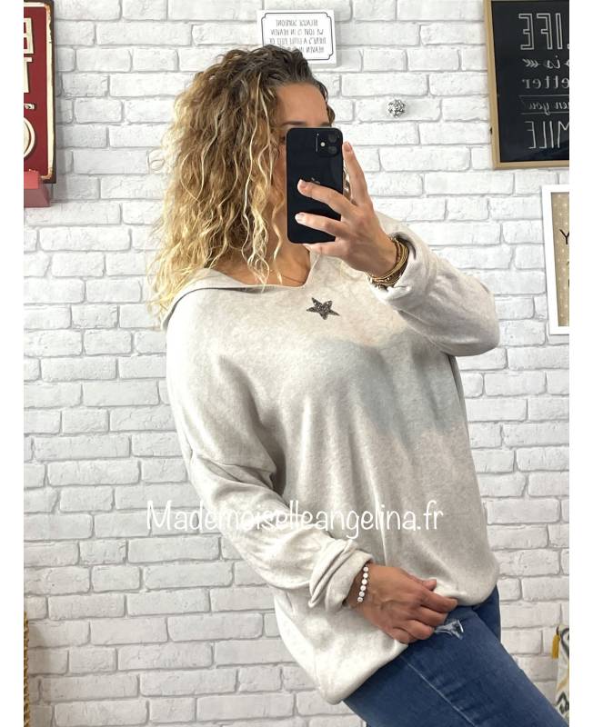 PULL À CAPUCHE OVERSIZE ÉTOILE, MADE IN ITALY. EXPÉDITION EN 48H.