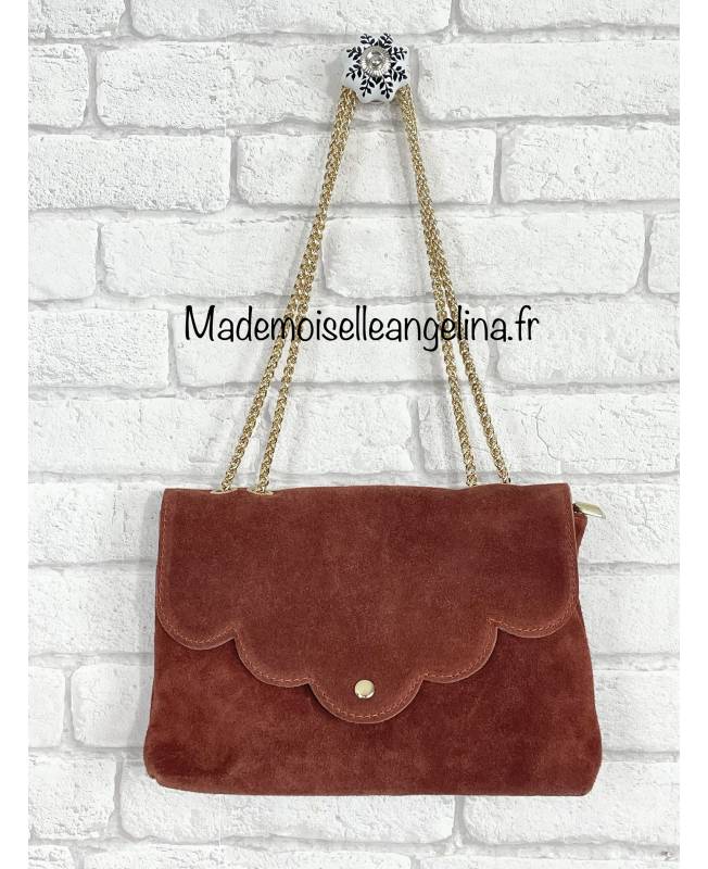 SAC EN CUIR RETOURNÉ ROUILLE FONCÉ, MADE IN ITALY. EXPÉDITION EN 48H.